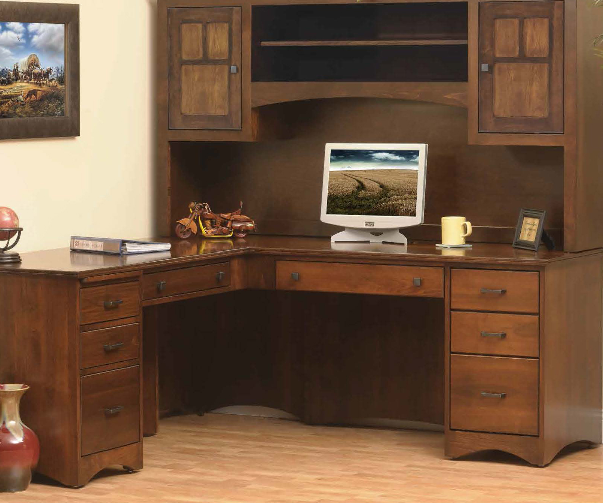 Prairie Mission L Desk With Hutch - Custom Woodcraft